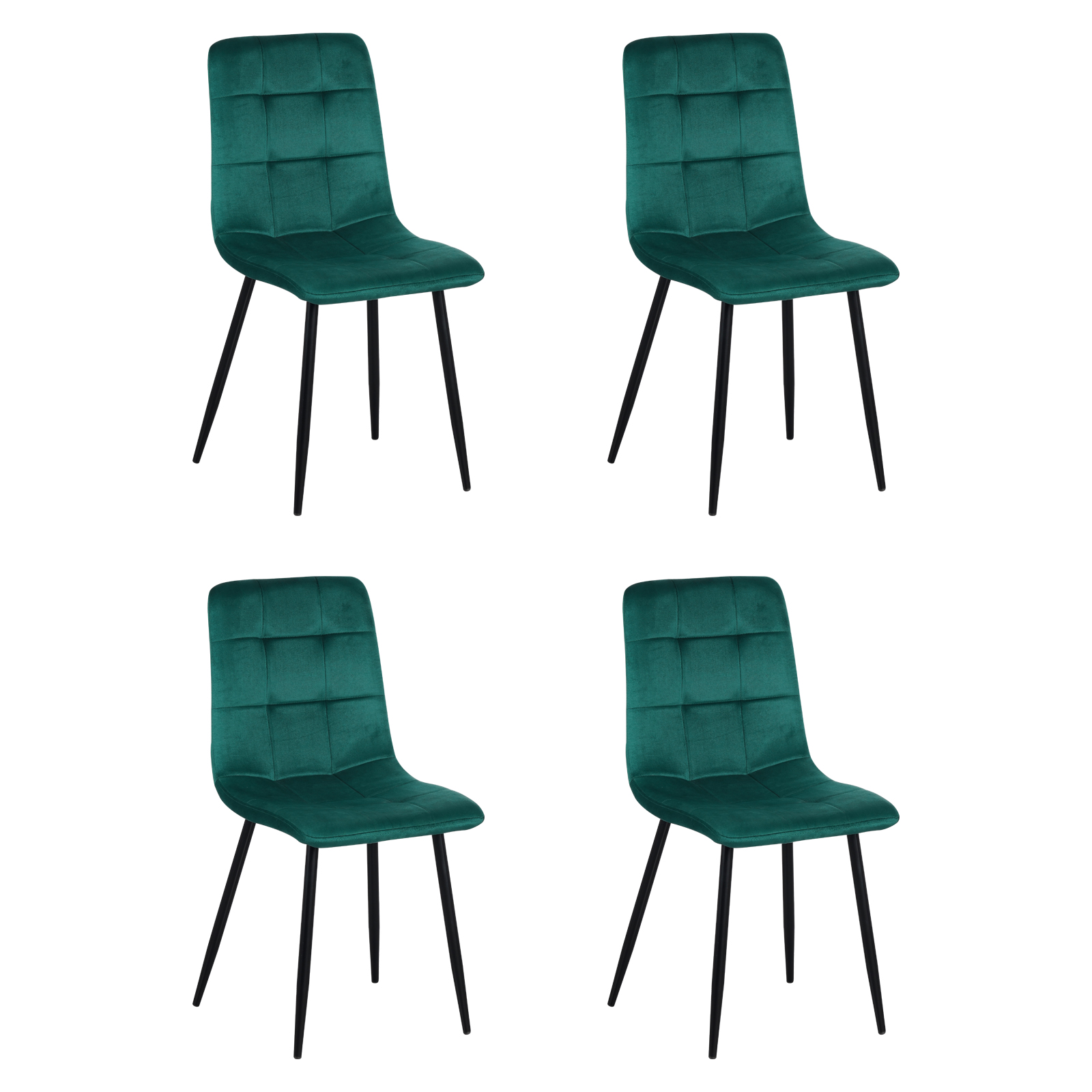 Green Dining Chairs Set of 4 Velvet Padded Seat Metal Legs Kitchen ...