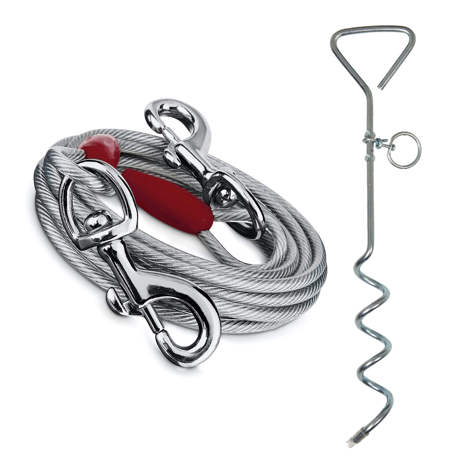 Heavy Duty 10ft Tie Out Dog Cable With Spiral Tie Out Stake Pet Living